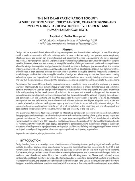 Iceri Mit Dlab Participation Toolkit A Suite Of Tools Paper 0 Pdf Innovation Cognition