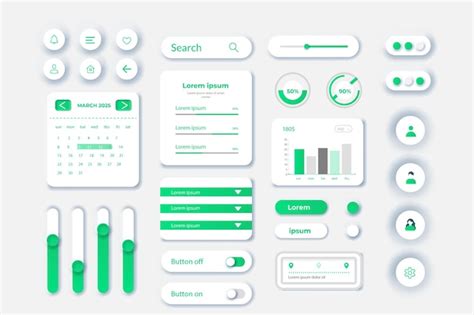 그라데이션 색상과 사실적인 그림자를 사용한 앱 및 웹 사이트 Ui 디자인을 위한 Ui Ux 키트 프리미엄 벡터