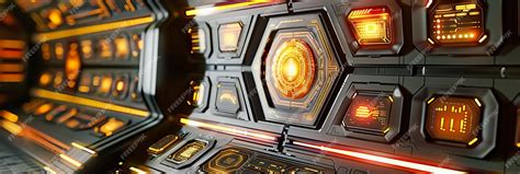Futuristic Spacecraft Interior Neon Lights And Digital Interfaces Science Fiction Technology