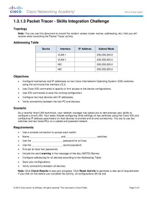Fillable Online Netacad Fit Vutbr 6 5 1 3 Packet Tracer Skills Integration Challenge Answers
