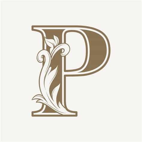 Stylized Fancy Letter P With A Leaf Flower Vintage Ornament 49233469