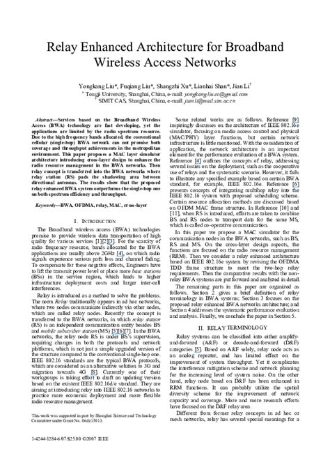 Pdf Relay Enhanced Architecture For Broadband Wireless Access Networks