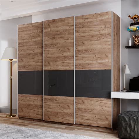 Шкаф купе 3 дверный Корсо Дуб крафт табачный стекло черное купить в Москве — цена от