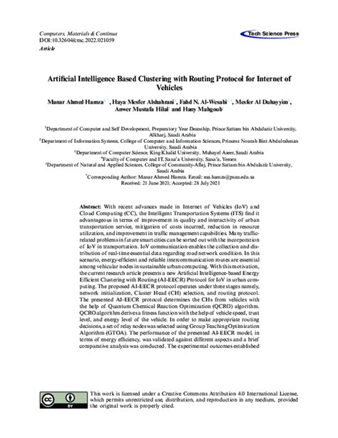 Pdf Artificial Intelligence Based Clustering With Routing Protocol For Internet Of Vehicles