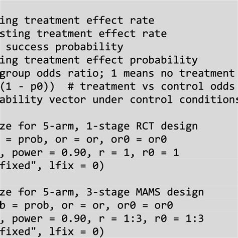 Sample R Code To Compute Sample Size For Rct And Mams Designs Note Download Scientific