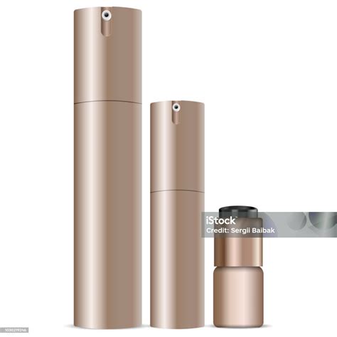 화장품 스프레이 설정할 수 있습니다 디스펜서 병 방 취 제 향수 크림 눈 윤곽선에 대 한 골든에 어로 졸 용기 Eps10 벡터 일러스트 레이 션 분무기 병에 대한 스톡 벡터