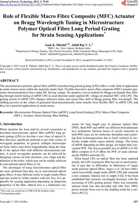 Role Of Flexible Macro Fibre Composite Mfc Actuator On Bragg Wavelength Tuning In