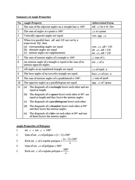 Angle Properties Summary Guide Pdf