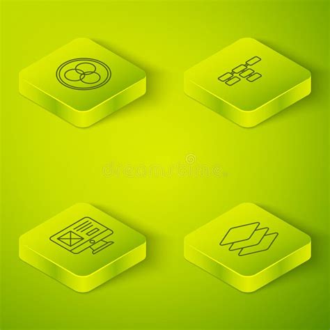 set isometric line site map ui or ux design layers and rgb and cmyk color mixing icon vector
