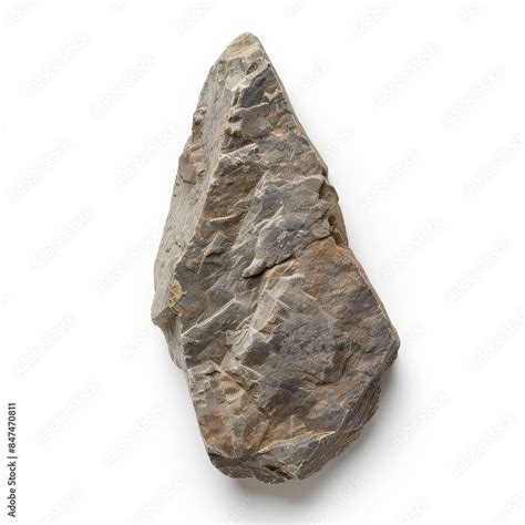 High Resolution Image Of A Rough Angular Rock Against A White Background Highlighting Its