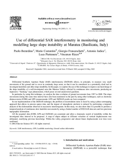 Pdf Use Of Differential Sar Interferometry In Monitoring And