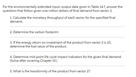 Solved Or The Environmentally Extended Input Output Data