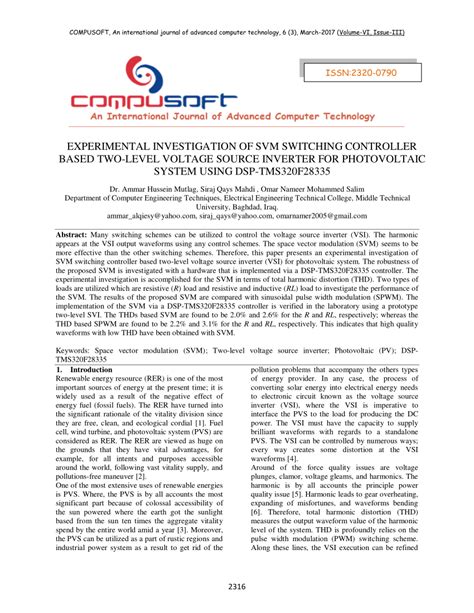pdf experimental investigation of svm switching controller based two level voltage source