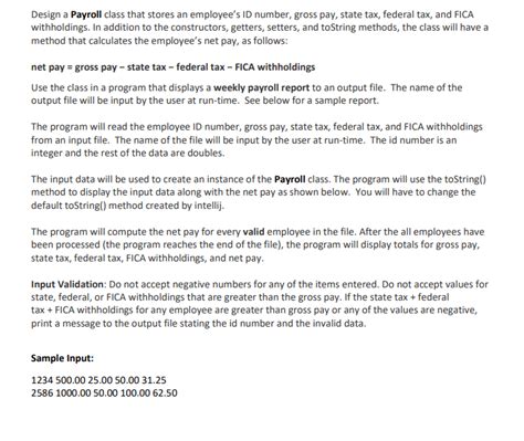 Design A Payroll Class That Stores An Employees Id