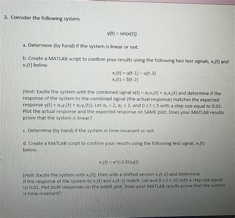 Solved Consider The Following System Y T Sin X T A Chegg