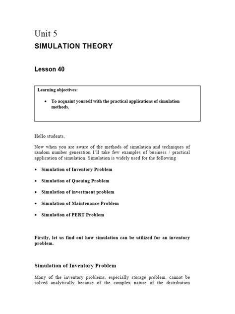 Lesson 40 Simulation Methods Pdf Simulation Probability Distribution