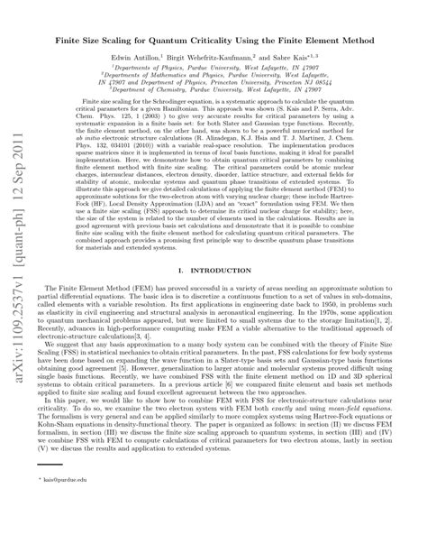 Pdf Finite Size Scaling For Quantum Criticality Using The Finite Element Method