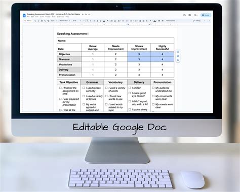 Speaking Assessment Rubric Grading Worksheet And Template For Eslell