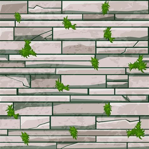 Premium Vector Seamless Texture Stone Brick Wall Gray Pattern With Grass For Design