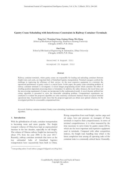 Pdf Gantry Crane Scheduling With Interference Constraints In And A Rail Terminal Although