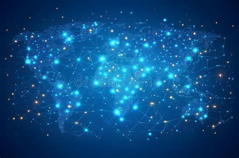 Global Network Connectivity Digital World Map With Illuminated Data Points Generative Ai Stock