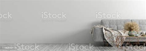 회색 소파가 있는 거실의 인테리어 커피 테이블 파노라마 3d 렌더링 0명에 대한 스톡 사진 및 기타 이미지 0명 3차원 형태 가구 Istock