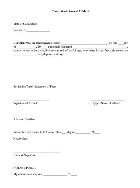 Fillable Form Connecticut General Affidavit Pdfrun