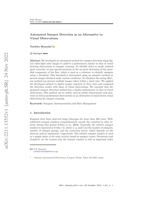 Pdf Automated Sunspot Detection As An Alternative To Visual Observations