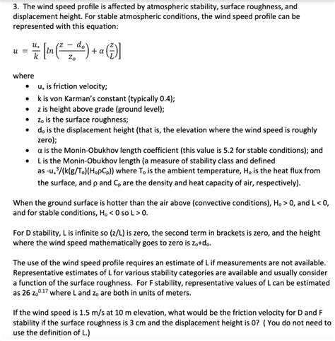 Solved 3 The Wind Speed Profile Is Affected By Atmospheric