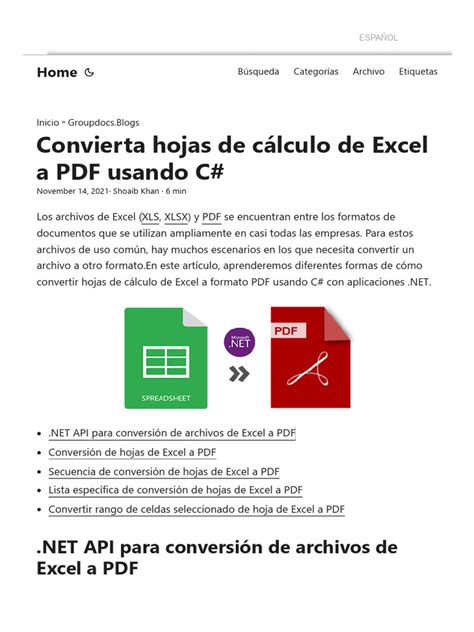 Convierta Hojas De Cálculo De Excel A Pdf Usando C Convertidor De Archivos Net Excel Pdf