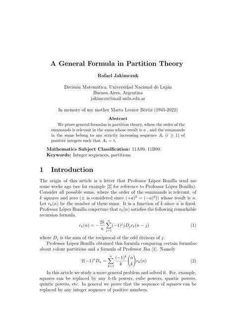 Pdf A General Formula In Partition Theory