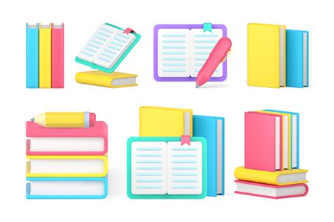 책 교과서 도서관 서점 문학 학습 교육 지식 세트 3d 아이콘 현실적인 벡터 로고에 대한 스톡 벡터 아트 및 기타 이미지 로고 숙제 검사 보기 Istock