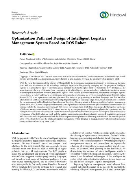 Pdf Optimization Path And Design Of Intelligent Logistics Management System Based On Ros Robot