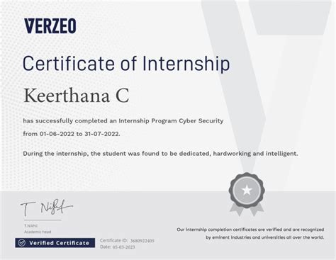 Keerthana C On Linkedin Completed An Internship Program In Cyber Security