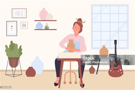 도자기 미술 워크숍 및 공예 도자기 소녀 세라미스트 작업 점토 냄비 그릇 만들기 개념에 대한 스톡 벡터 아트 및 기타 이미지 개념 공예 공예 제품 Istock