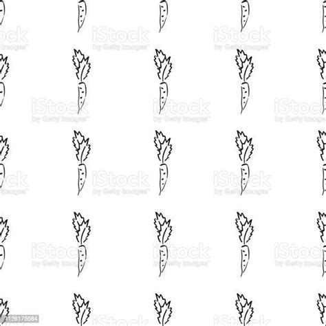 당근 채소 잎 일반 원활한 정원 패턴 벡터 단순화 된 복고풍 그림입니다 포장 또는 스크랩북 종이 배경 유치 한 낙서 예술입니다 디자인 벽지 직물 인쇄에 대 한 요소입니다