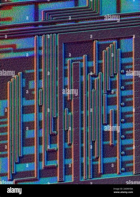 Integrated Chip Coloured Scanning Electron Micro Graph Sem Of The Surface Of A High