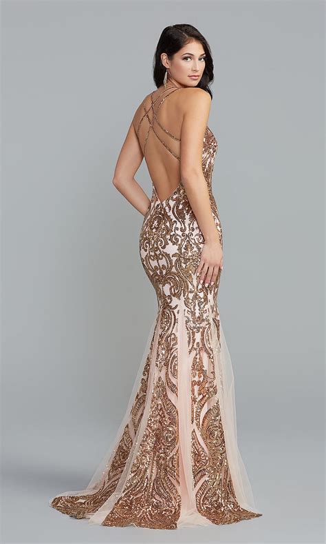 Tight Long Prom Dress With Sequin Print Promgirl