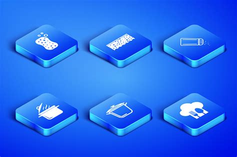 포크와 숟가락 스폰지 거품 요리 냄비 소금 후추 아이콘으로 요리사 모자를 설정합니다 벡터 3차원 형태에 대한 스톡 벡터 아트 및