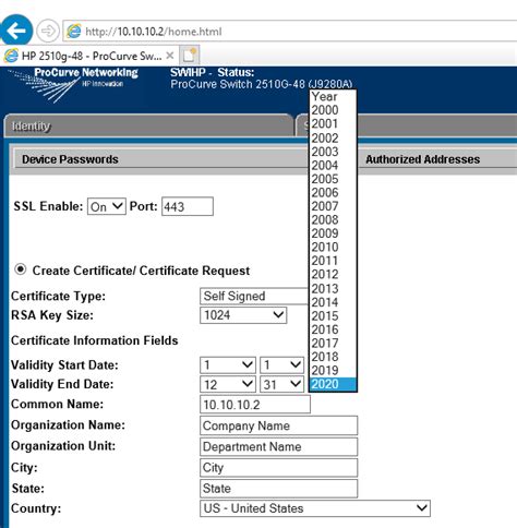 Hp Procurve Generating Self Signed Ssl Certificate Networking Spiceworks Community