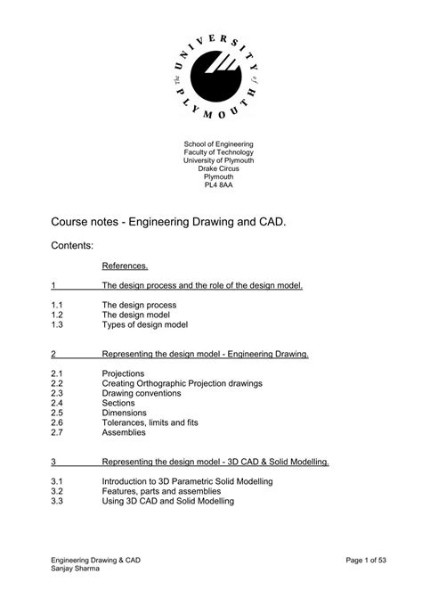 Course Notes Engineering Drawing And Cad University Of