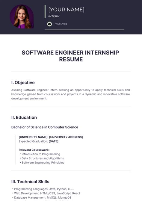 Free Software Engineer Internship Resume Template Edit Online And Download
