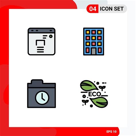 4 Universal Filledline Flat Color Signs Symbols Of Business Eco Building Backup Green Editable