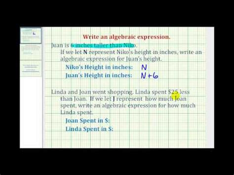 Example 1 Writing Basic Algebraic Expressions Video Algebra CK 12 Foundation