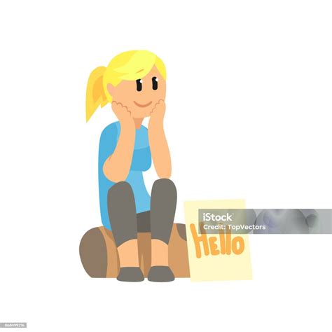 만화 여성 여행자 히치하이커 소녀 배너 고속도로에 앉아있는 동안 차를 막으려고 Autostop 여행 벡터 일러스트 레이 션 관광에 대한 스톡 벡터 아트 및 기타 이미지