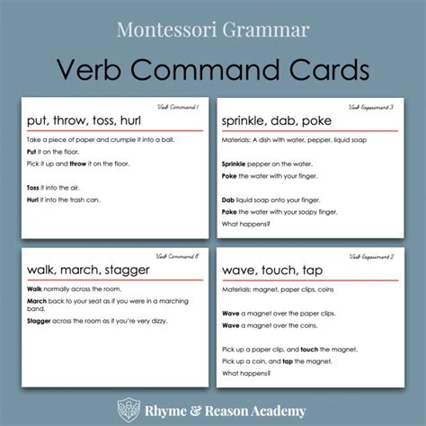 Verb Command Cards Rhyme And Reason Academy