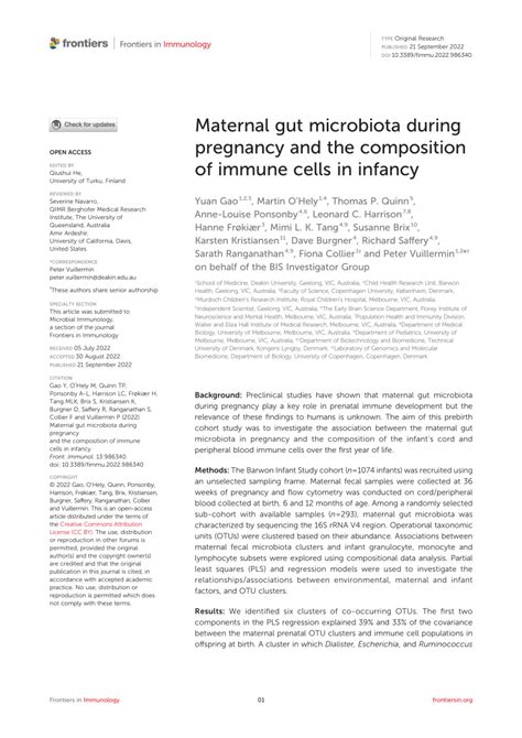 Pdf Maternal Gut Microbiota During Pregnancy And The Composition Of Immune Cells In Infancy