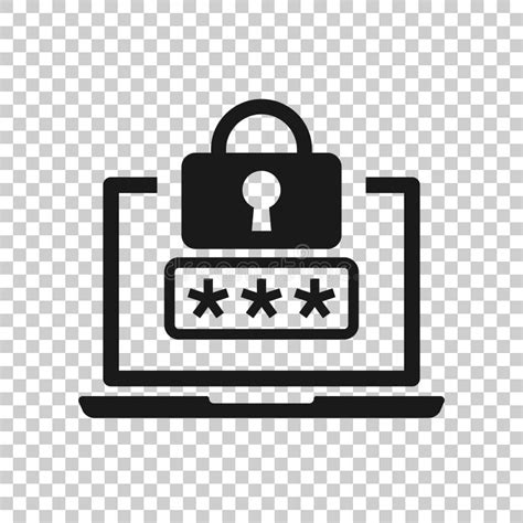 Laptop With Password Icon In Flat Style Computer Access Vector