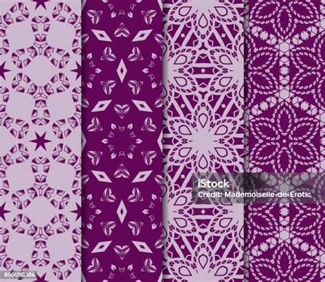 현대 장식 꽃 패턴의 집합입니다 템플릿입니다 고급 벽지 초대에 대 한 텍스처입니다 벡터 일러스트입니다 보라색 색상 0명에 대한 스톡 벡터 아트 및 기타 이미지 Istock