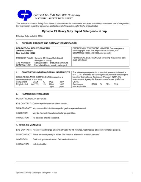 Dynamo 2x Heavy Duty Liquid Detergent ½ Cup Msds Download